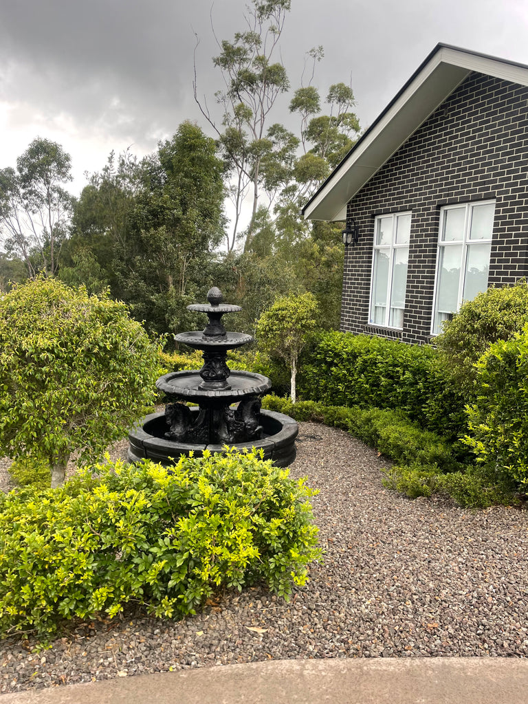 3 tier quarter horse fountain with round acorn and traditional pond ...