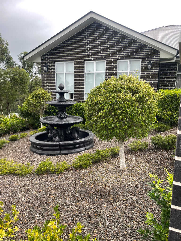 3 tier quarter horse fountain with round acorn and traditional pond ...
