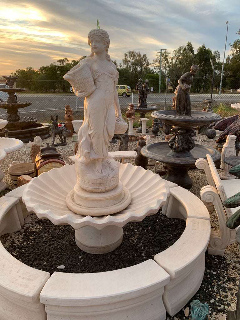 Large basket lady fountain with traditional pond surround – Factory ...